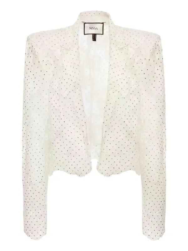 NISSA Embellished Lace Blazer - White