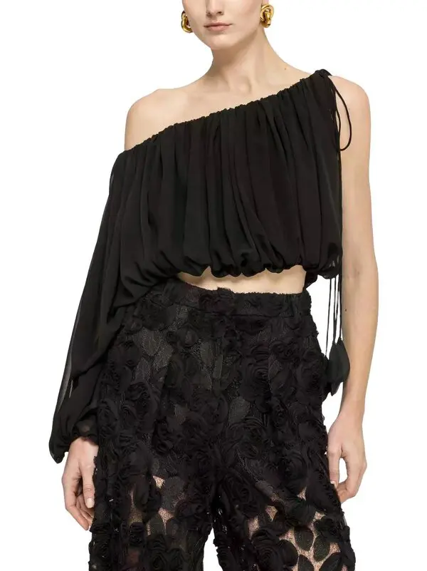 NISSA Asymmetrical Chiffon Top - Black