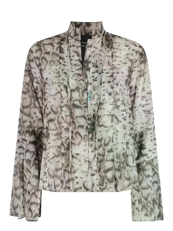 Pinko Snakeskin-print Flared-cuff Blouse - Neutrals