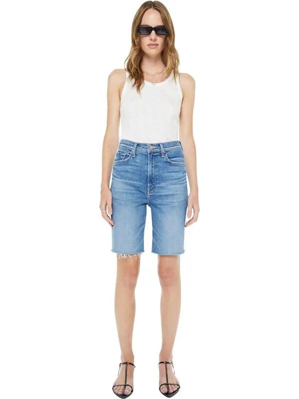MOTHER High Waisted Rider Bermuda Shorts - Light Blue
