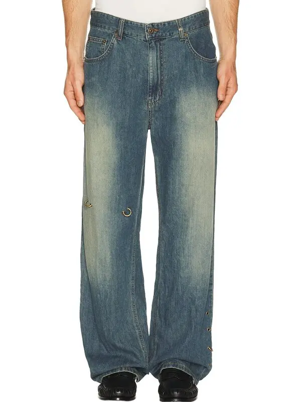 We11Done Piercing Denim Jeans - Indigo Blue