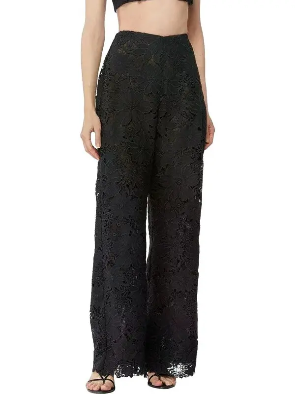 Waimari Floral Lace Wide-leg Trousers - Black