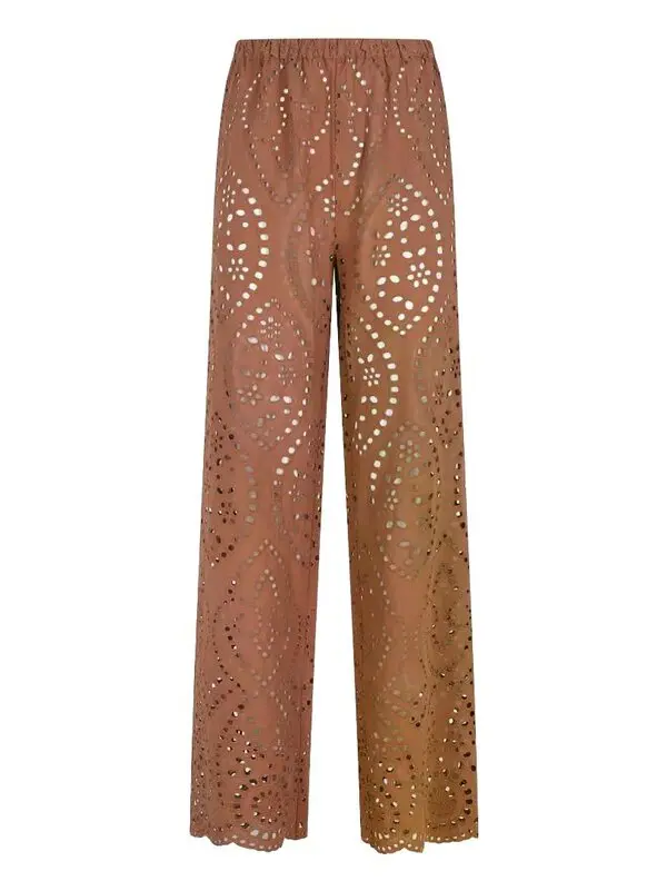 MC2 SAINT BARTH Inez Broderie Anglaise Palazzo Pants - Brown
