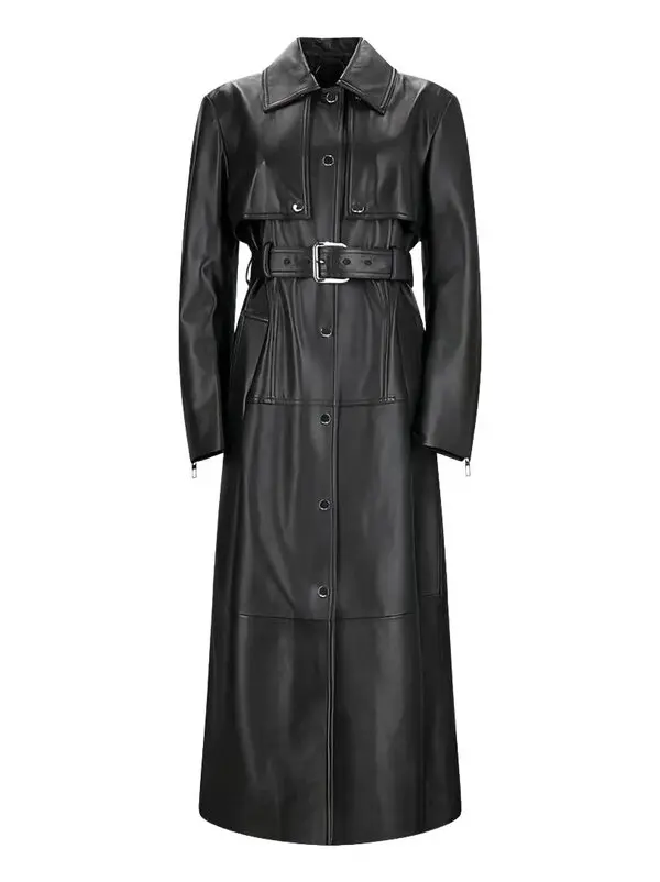 Max Mara Leather Trench Coat - Black