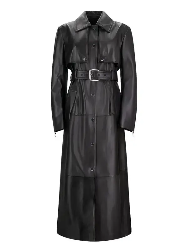 Max Mara Leather Belted Trench Coat - Black