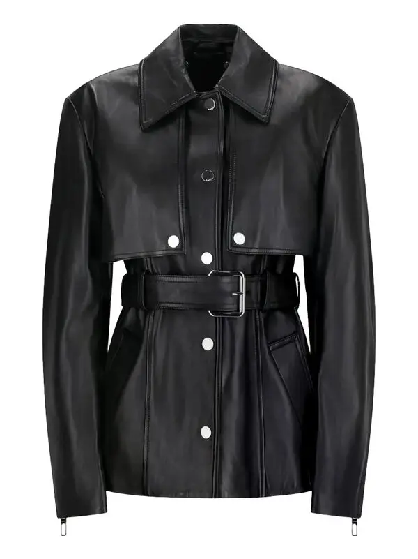 Max Mara Leather Belted Jacket - Black