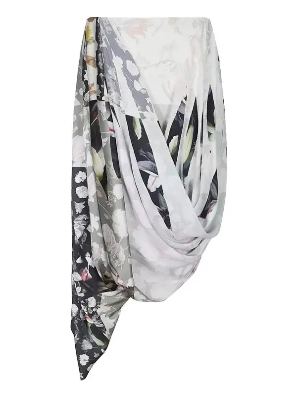 MAISON MARGIELA Floral-print Draped Midi Skirt - Neutrals