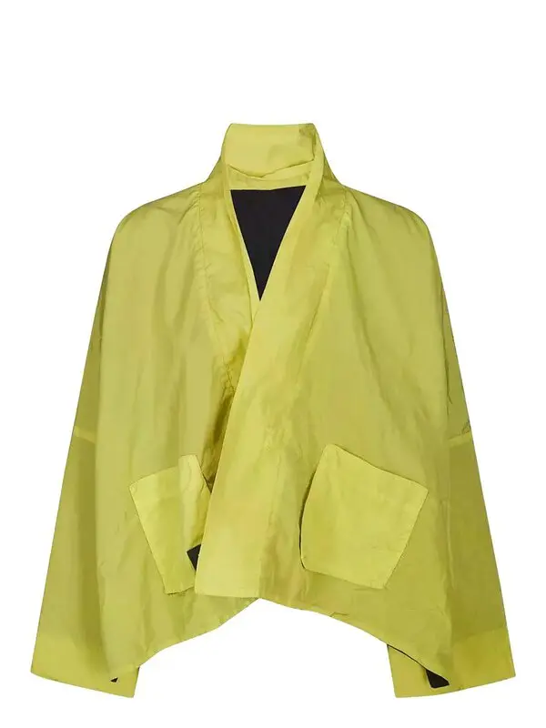 KIMONORAIN Crinkled Shawl-collar Jacket - Green