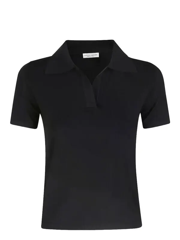 ROBERTO COLLINA Fine-knit V-neck Polo T-shirt - Black