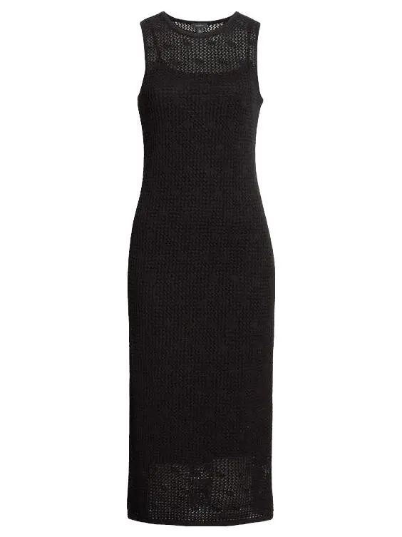 Halogen Open Stitch Cotton Blend Midi Dress - Rich Black