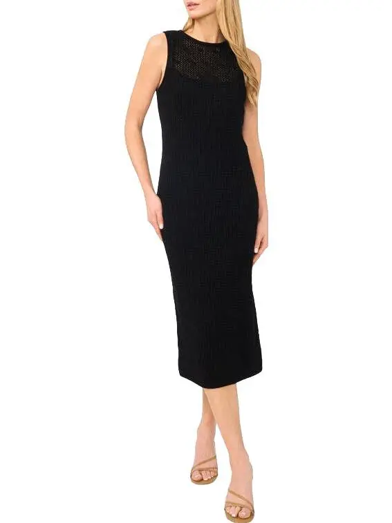 Halogen Open Stitch Cotton Blend Midi Dress - Rich Black