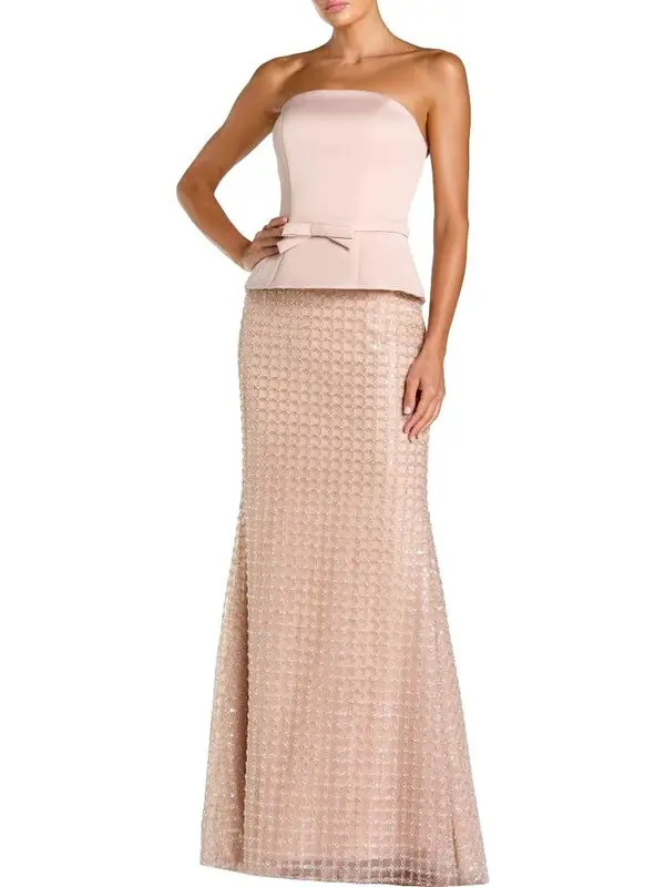 Mac Duggal Strapless Satin And Embellished Gown - Blush