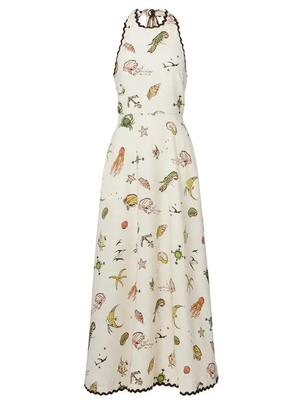 ALEMAIS Alémais Printed Halterneck Midi Dress - Beige