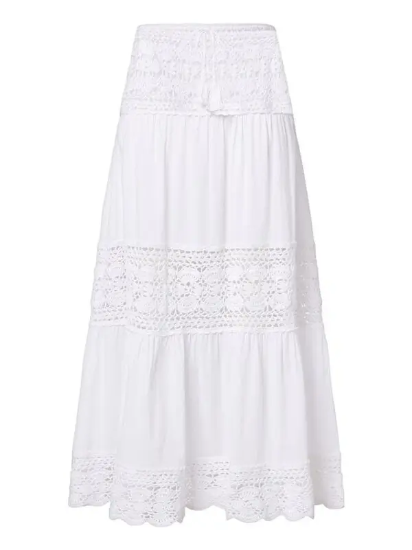 Anna Kosturova Filigree Crochet-trimmed Cotton Maxi Skirt - White