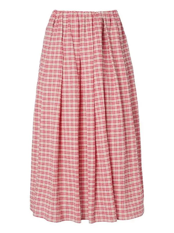 Faithfull The Brand Agora Checked Cotton Midi Skirt - Red