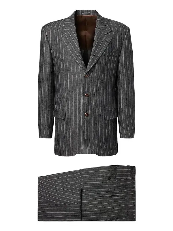 Brunello Cucinelli Chalk Stripe Linen Suit - Grey