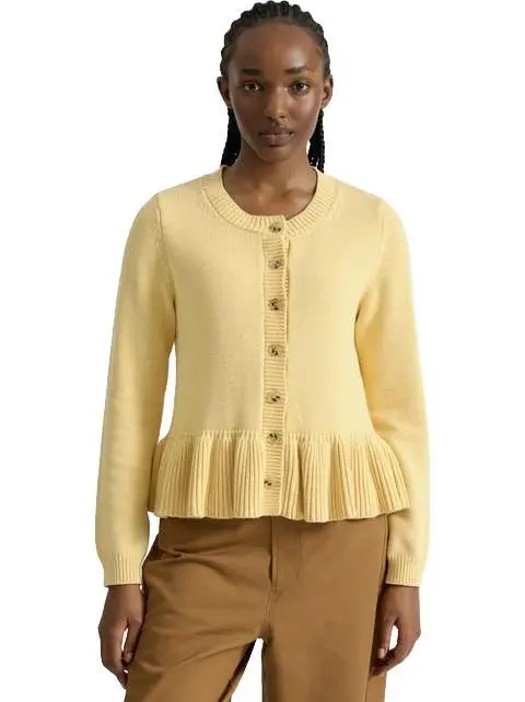ALBARAY Peplum Cotton Cardigan - Lemon