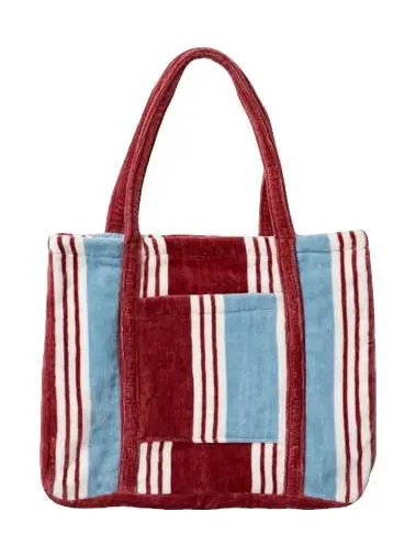 CHRISTY College Striped Towelling Beach Tote Bag - Earth Red