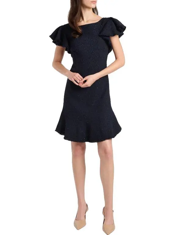 Santorelli Deste Tonal Tweed Sheath Dress - Midnight