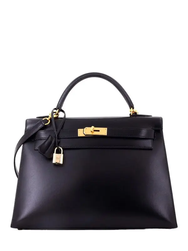 Hermès Kelly Handbag Black Box Calf With Gold Hardware 32 - Noir