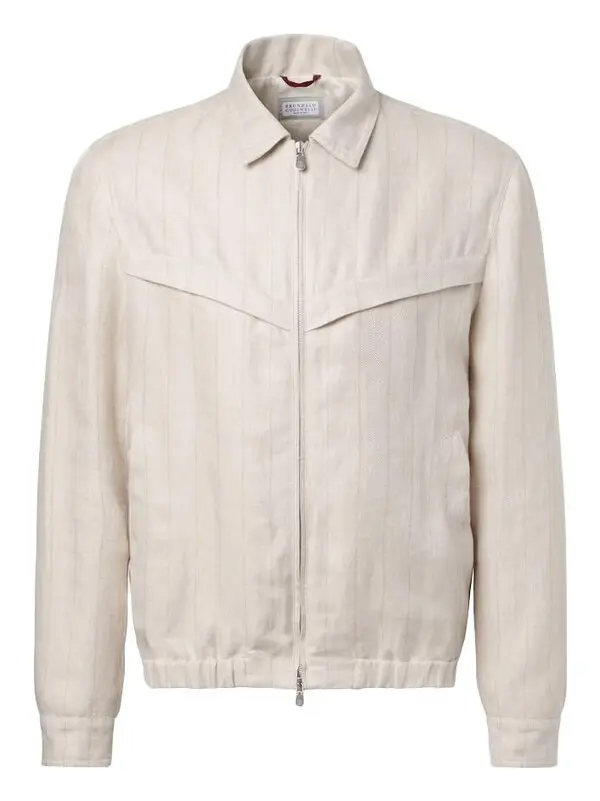 Brunello Cucinelli Striped Linen Blouson Jacket - White