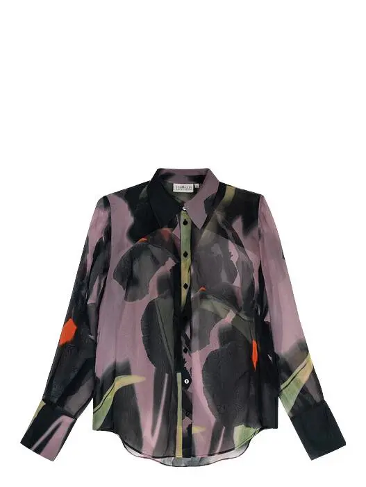 UNTITLED IN MOTION Kali Sheer Organza Long Sleeve Button-down - Shadow Iris