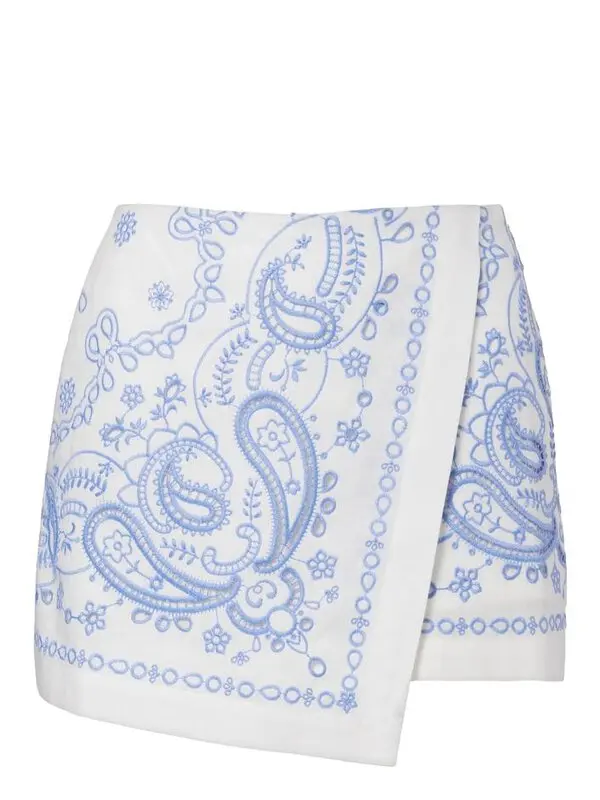 SELF-PORTRAIT Embroidered Linen And Cotton Skort - White