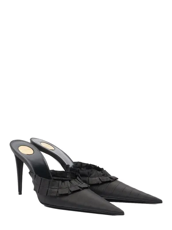 Saint Laurent Madeleine Ruffled Taffeta Mules - Black