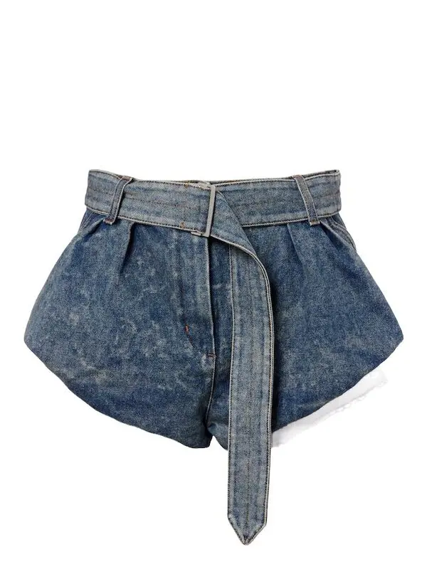 Magda Butrym Belted High-rise Denim Shorts - Blue