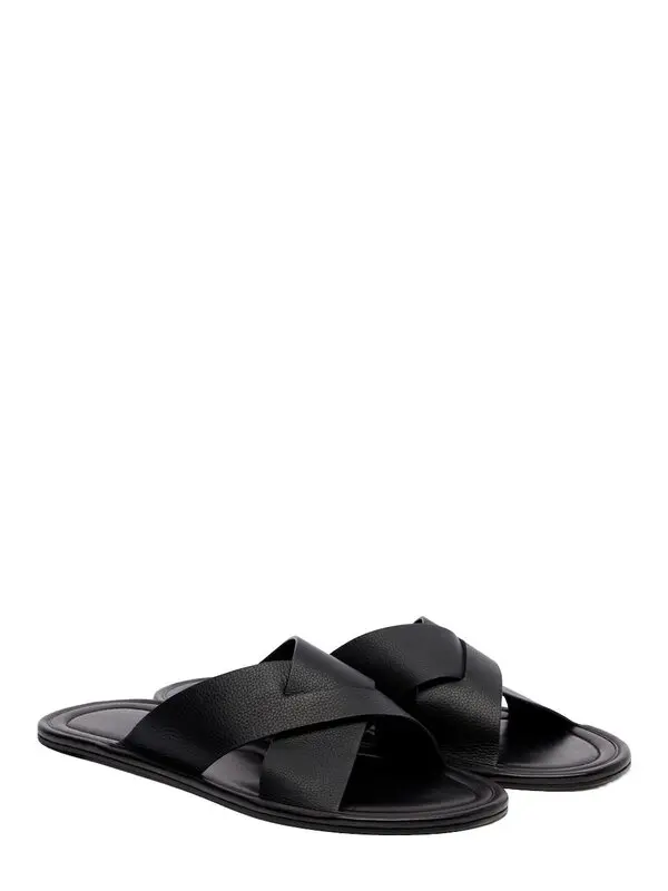 THE ROW Malick Cross Leather Sandals - Black