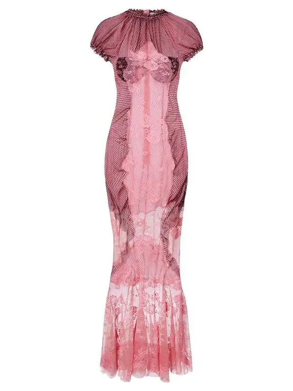 Attico Sheer Lace And Mesh Maxi Dress - Pink