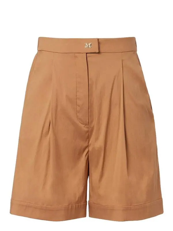 Max Mara Medeola Pleated Cotton-blend Bermuda Shorts - Brown
