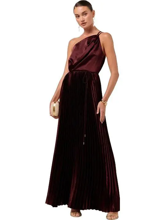 SAVEL Asymmetric Sleeveless Maxi Dress With Adjustable Tie Belt - Burgundy