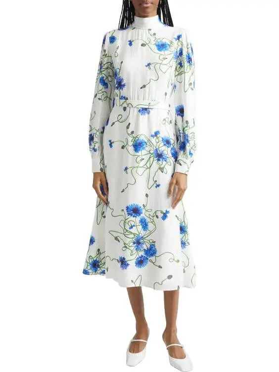 Stella McCartney Floral Print Crepe Midi Dress - Cornflower
