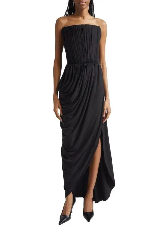 Stella McCartney Strapless Draped Crepe Jersey Gown - Black