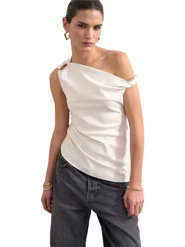 Topshop Twist Asymmetric One-shoulder Top - Ecru