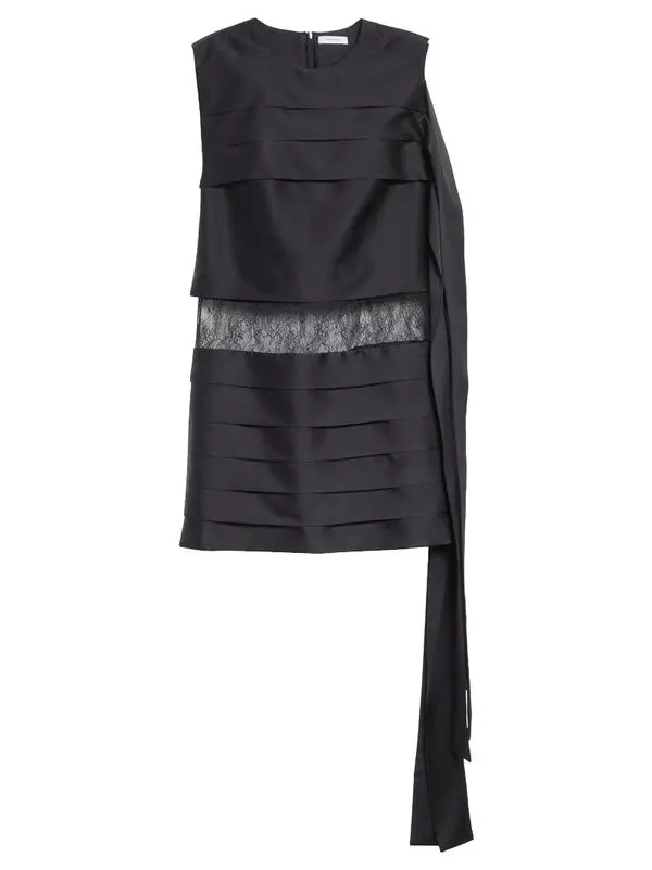 FERRAGAMO Lace Trim Silk Mini Dress - Nero