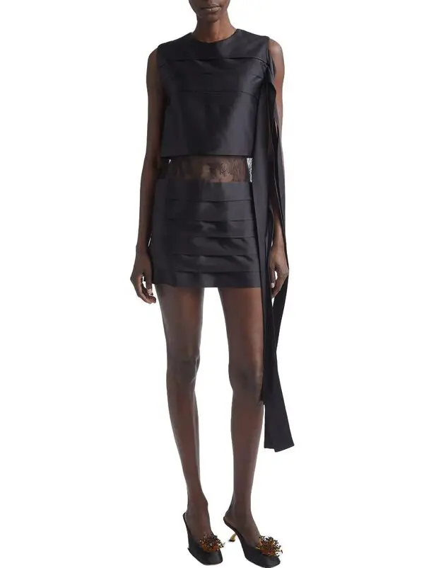 FERRAGAMO Lace Trim Silk Mini Dress - Nero