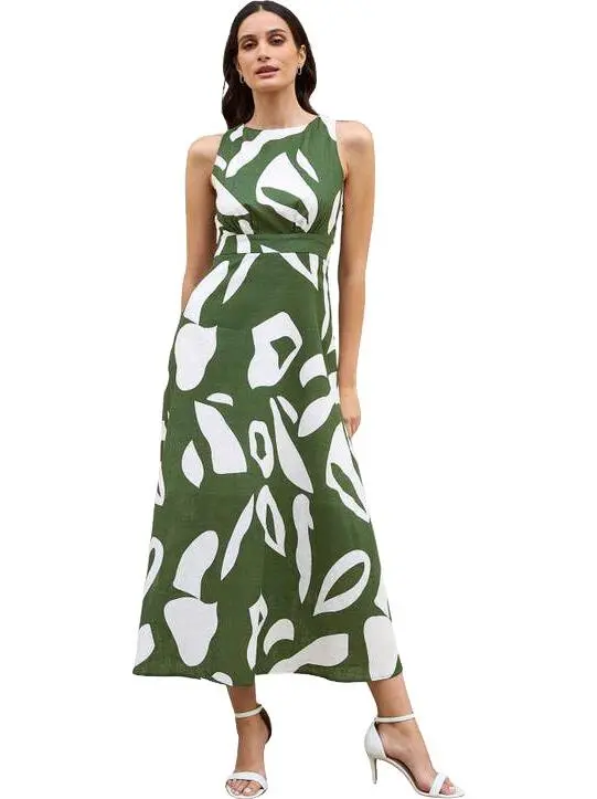 YUMI Cotton Abstract Print Maxi Dress - Green