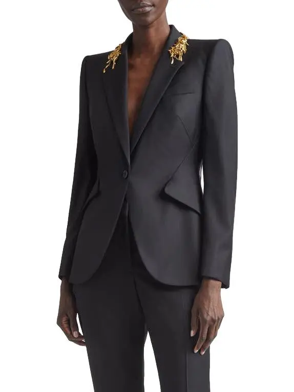 Alexander McQueen Embellished Collar Wool Jacket - Black