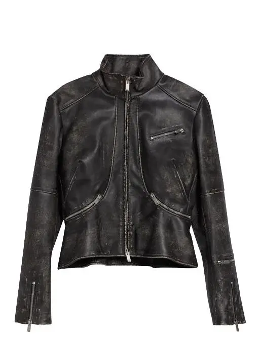 Alexander McQueen Cropped Brushed Leather Jacket - Black/brown
