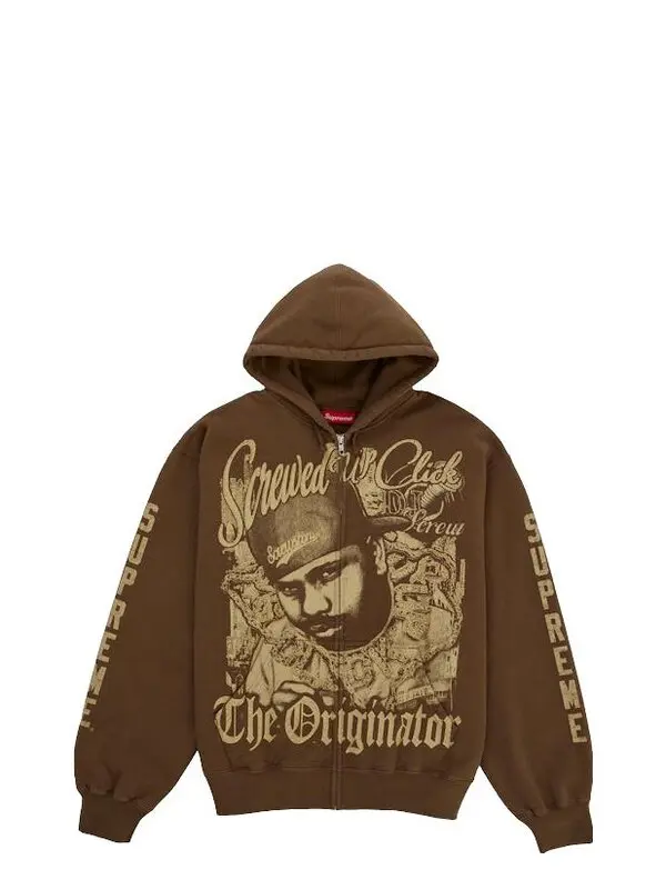 Supreme Dj Screw Zip Up Hooded Sweatshirt - Brown
