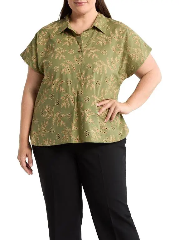 TAHARI ASL Eyelet Camp Shirt - Agave Sand