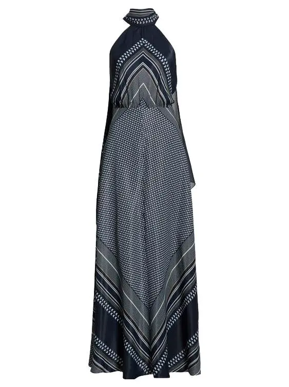 REISS Skylar High Neck Scarf Print Maxi Dress - Navy