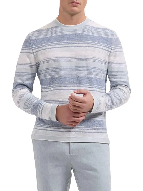 Bugatchi Striped Cotton Crewneck Sweater - Cobalt