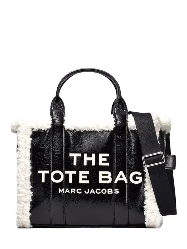 Marc Jacobs Crinkle Shearling Medium Tote Bag - Black White