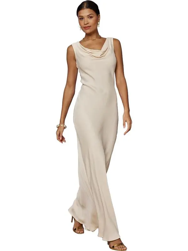 MAIDS TO MEASURE Pandy Satin Cowl Bridesmaid Dress - Champagne Ivory