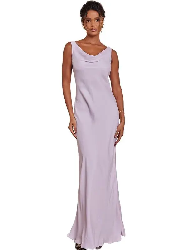 MAIDS TO MEASURE Pandy Satin Cowl Bridesmaid Dress - Lilac
