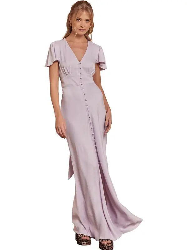 MAIDS TO MEASURE Chelsea Satin V-neck Dress - Lilac