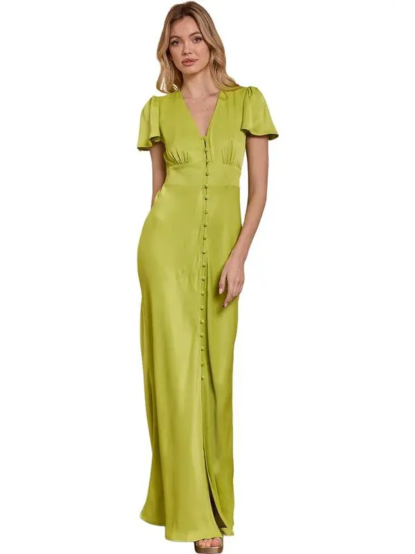 MAIDS TO MEASURE Chelsea Satin V-neck Dress - Lime
